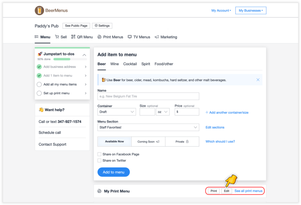 Create a print beer menu with one click